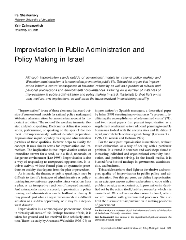 (PDF) Improvisation in Public Administration and Policy Making in Israel