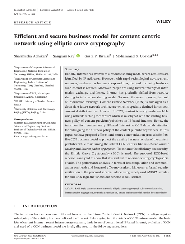 (PDF) Efficient and secure business model for content centric network using elliptic curve ...