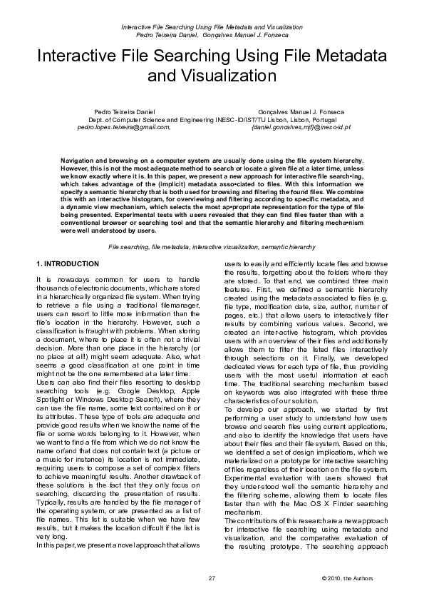 (PDF) Interactive File Searching Using File Metadata and Visualization