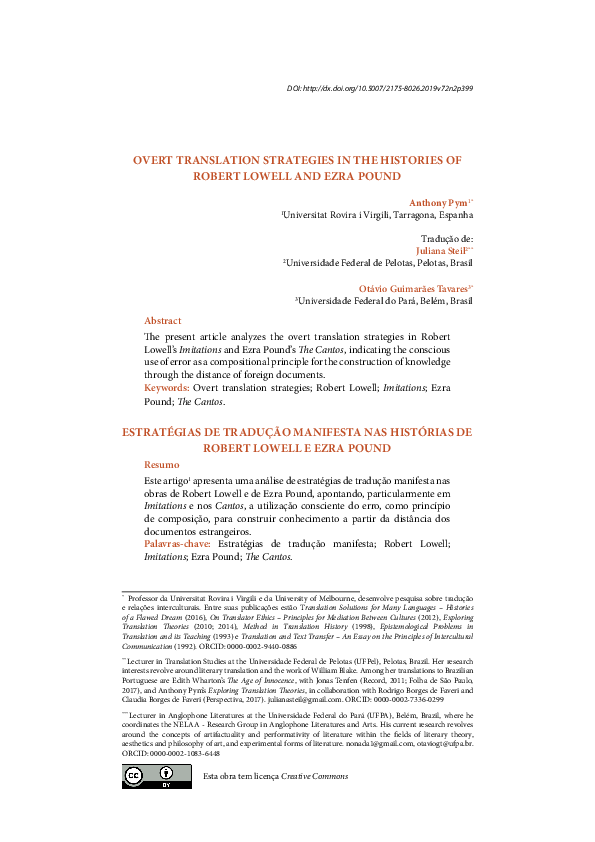 (PDF) Overt translation strategies in the histories of Robert Lowell ...