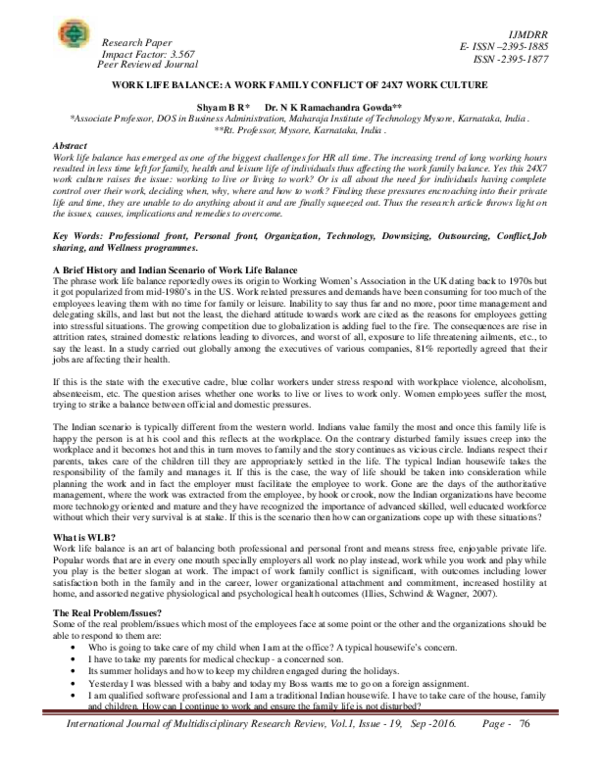 (PDF) Work Life balance A Work Family Conflict of 24x7 Work Culture
