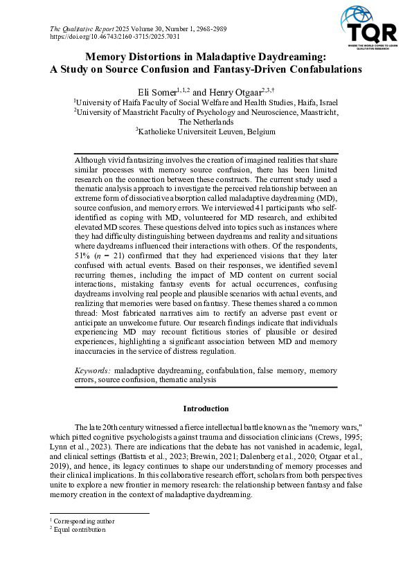(PDF) Memory Distortions in Maladaptive Daydreaming A Study on Source