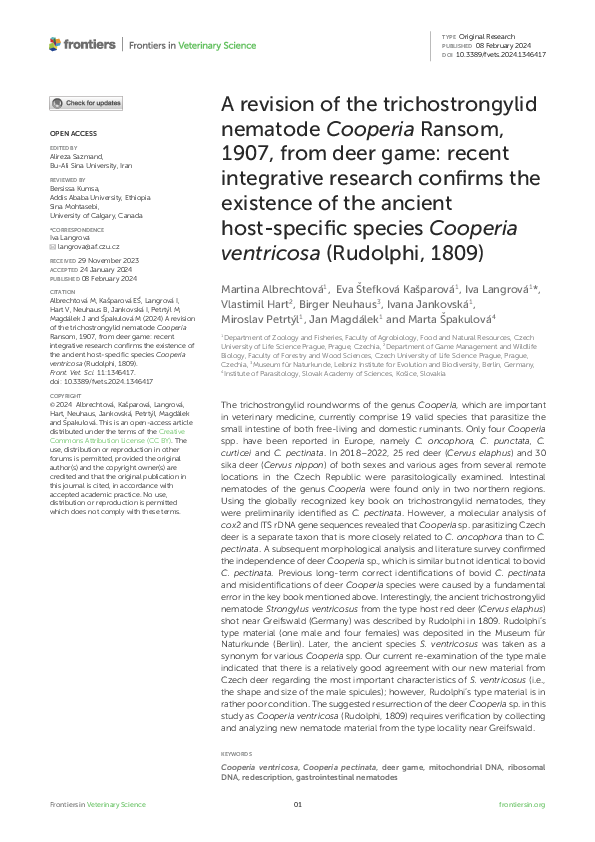 Pdf A Revision Of The Trichostrongylid Nematode Cooperia Ransom 1907 From Deer Game Recent