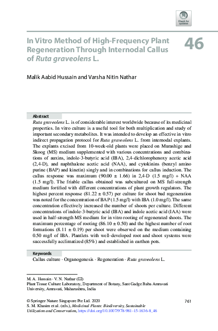 (PDF) In Vitro Method of High-Frequency Plant Regeneration Through ...