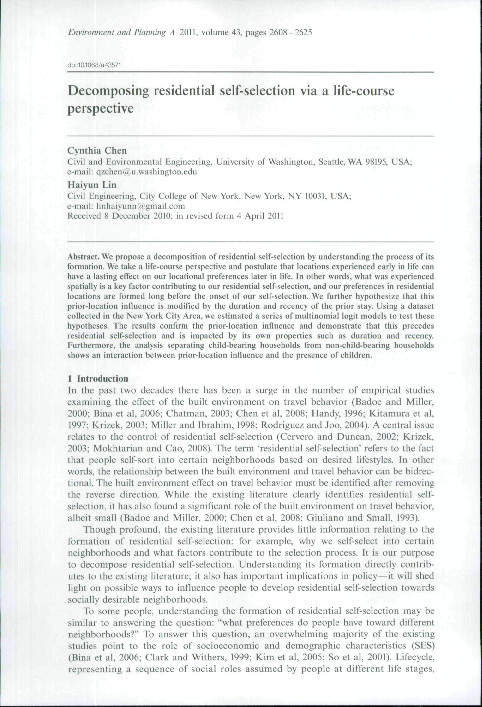 (PDF) Decomposing Residential Self-Selection via a Life-Course Perspective