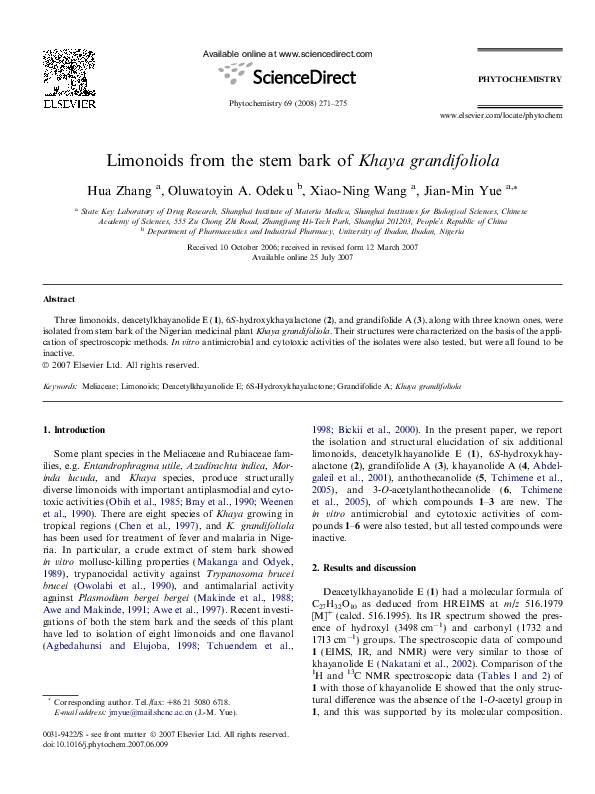 (PDF) Limonoids from the stem bark of Khaya grandifoliola