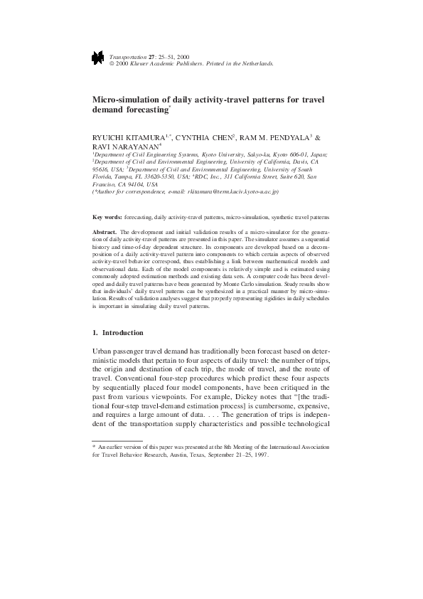 (PDF) Microsimulation of daily activity-travel patterns for travel demand forecasting