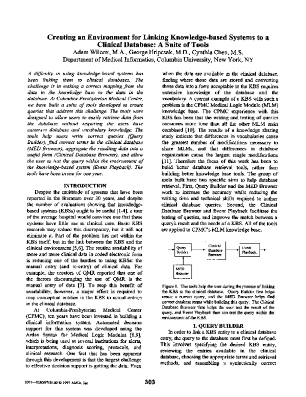 (PDF) Creating an environment for linking knowledge-based systems to a clinical database: a ...