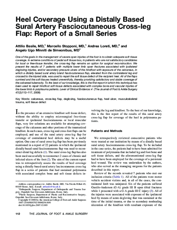 (PDF) Heel Coverage Using a Distally Based Sural Artery Fasciocutaneous ...