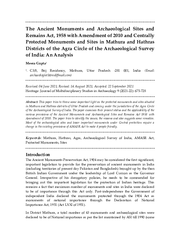 (PDF) The Ancient Monuments and Archaeological Sites and Remains Act ...