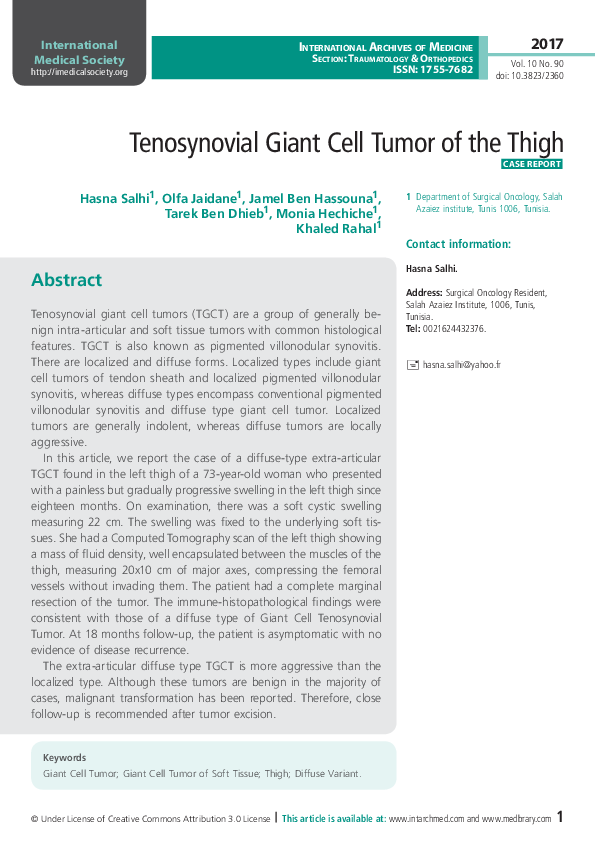 (PDF) Tenosynovial Giant Cell Tumor of the thigh