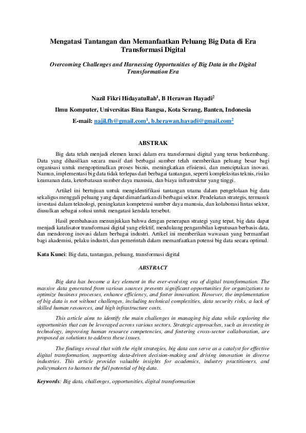 (PDF) Mengatasi Tantangan dan Memanfaatkan Peluang Big Data di Era Transformasi Digital