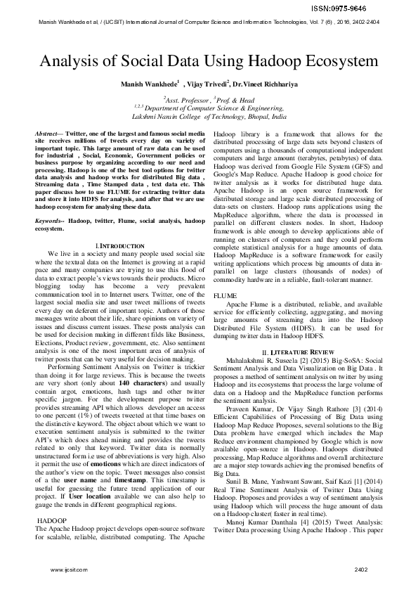 (PDF) Analysis of Social Data Using Hadoop Ecosystem
