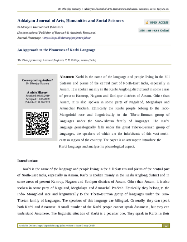 (PDF) An Approach to the Phonemes of Karbi Language