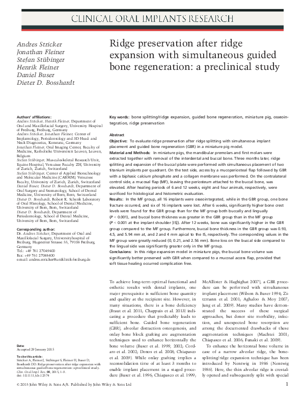 (PDF) Ridge preservation after ridge expansion with simultaneous guided ...