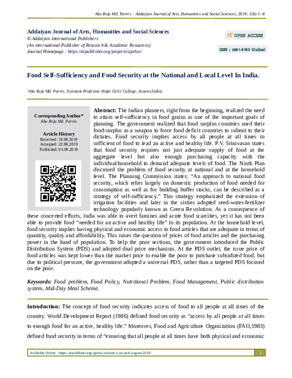 (PDF) Food Self-Sufficiency and Food Security at the National and Local ...