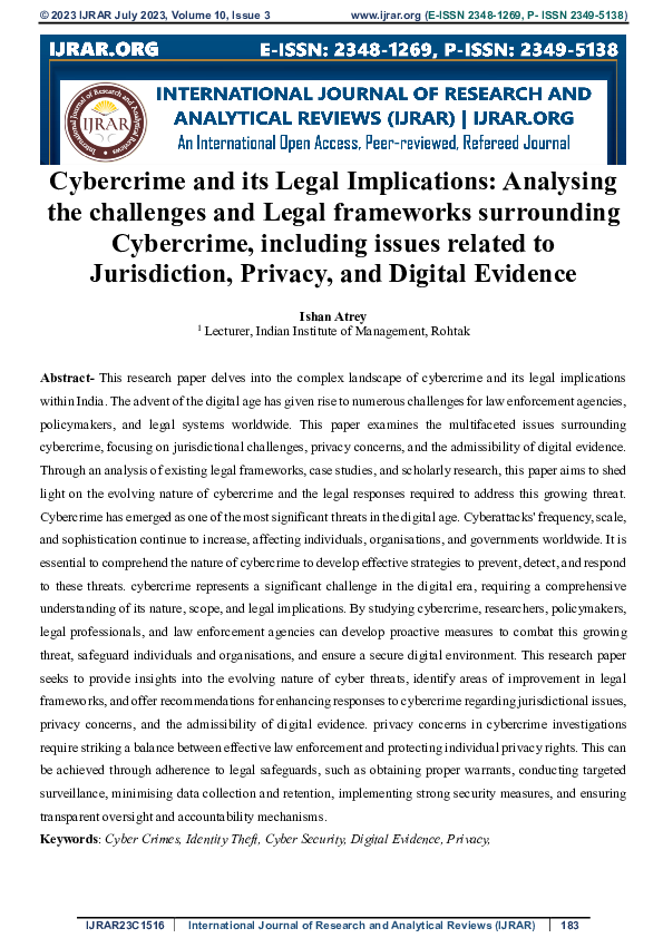 (PDF) Cybercrime and its Legal Implications: Analysing the challenges ...