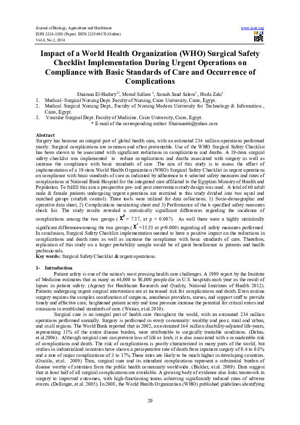 (PDF) Impact of a World Health Organization (WHO) Surgical Safety ...