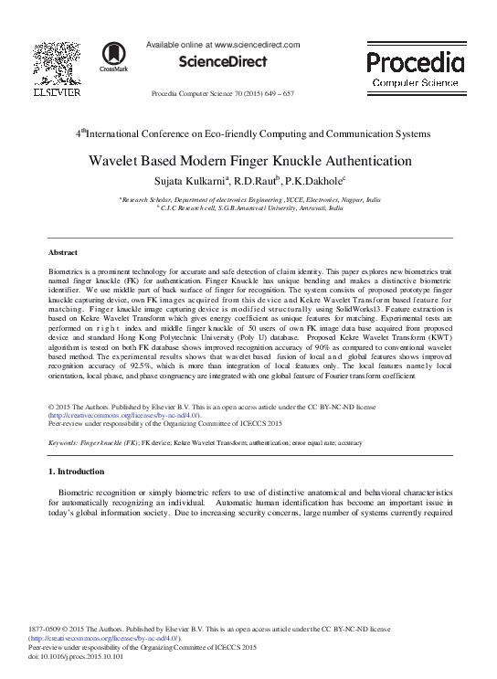 (PDF) Wavelet Based Modern Finger Knuckle Authentication