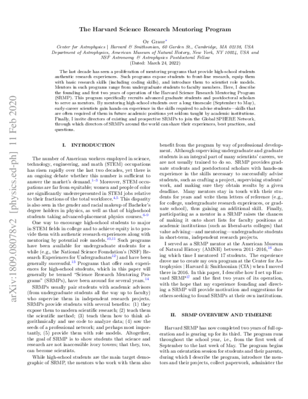 (PDF) The Harvard Science Research Mentoring Program