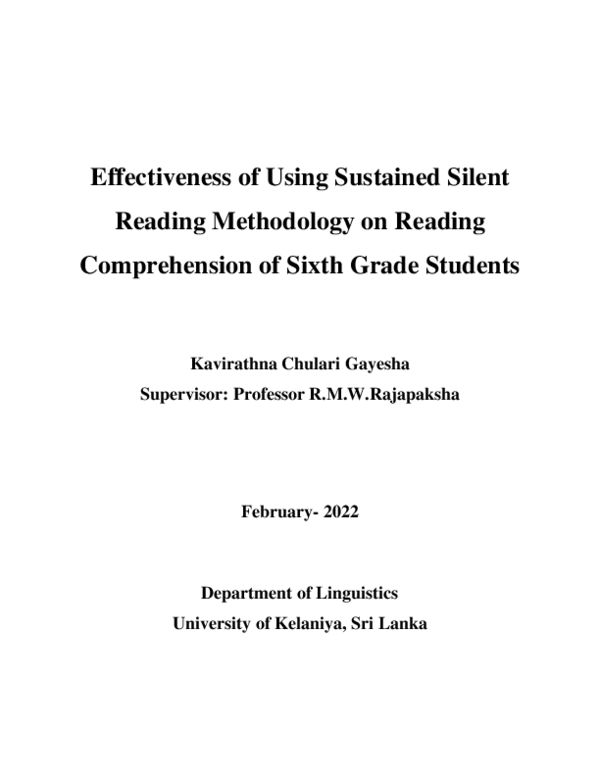 (PDF) Effectiveness of Using Sustained Silent Reading Methodology on ...