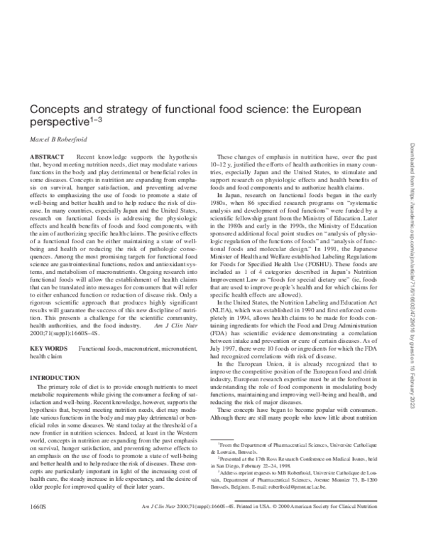 (PDF) Concepts and strategy of functional food science: the European ...