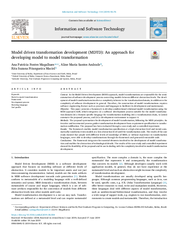 (PDF) Model driven transformation development (MDTD): An approach for developing model to model ...