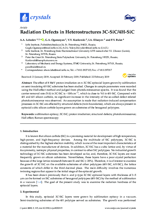 (PDF) Radiation Defects in Heterostructures 3C-SiC/4H-SiC