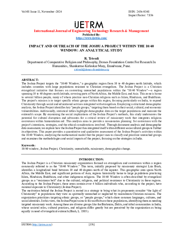 (PDF) IMPACT AND OUTREACH OF THE JOSHUA PROJECT WITHIN THE 10/40 WINDOW ...