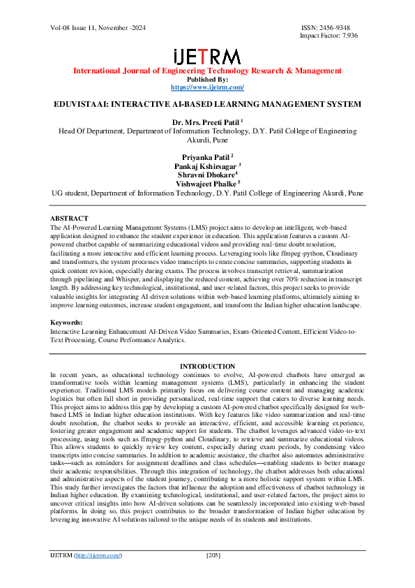 (PDF) EDUVISTAAI: INTERACTIVE AI-BASED LEARNING MANAGEMENT SYSTEM