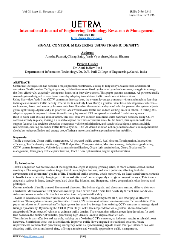 (PDF) SIGNAL CONTROL MEASURING USING TRAFFIC DENSITY