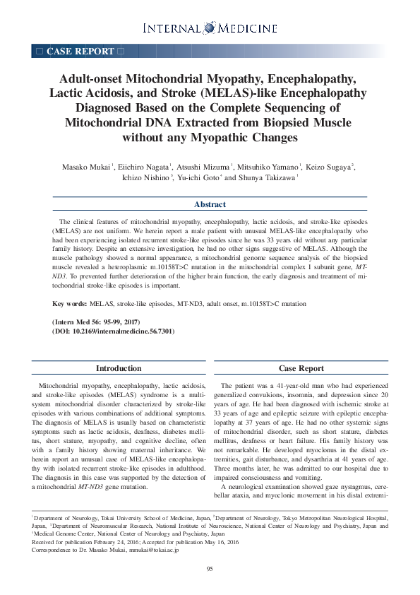 (PDF) Adult-onset Mitochondrial Myopathy, Encephalopathy, Lactic ...