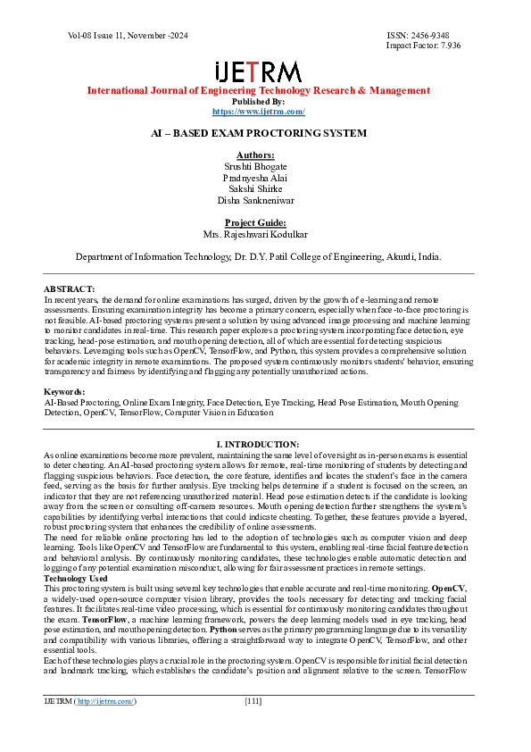 (PDF) AI – BASED EXAM PROCTORING SYSTEM
