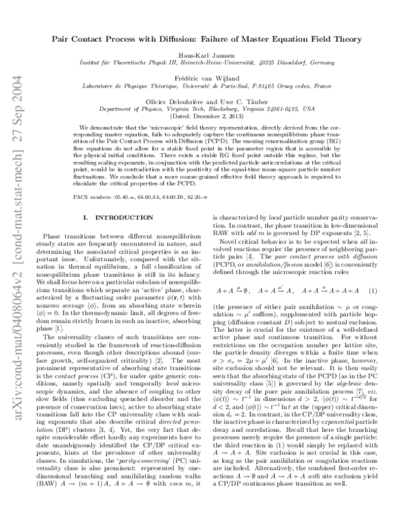 (PDF) Pair contact process with diffusion: Failure of master equation ...