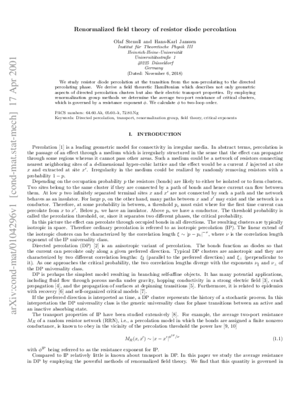(PDF) Resistor Diode Percolation and Resistance Exponent