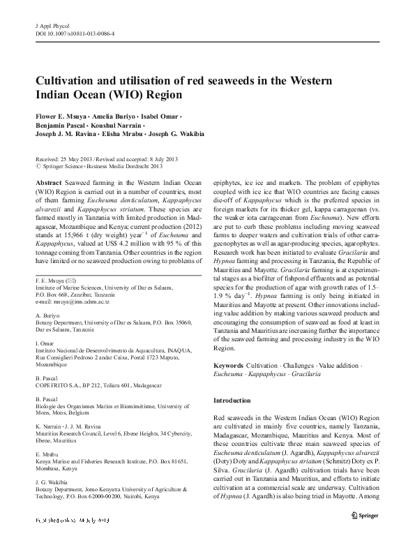 (PDF) Cultivation and utilisation of red seaweeds in the Western Indian ...