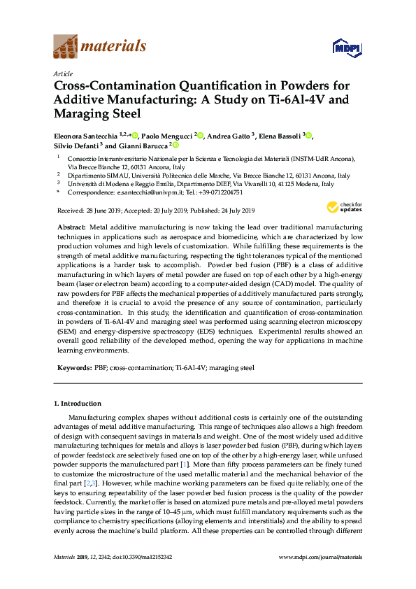 (PDF) Quantifying Cross-Contamination in Metal Powders