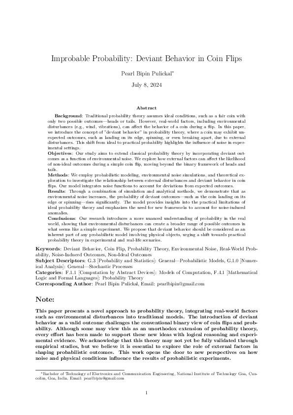 (PDF) Improbable Probability: Deviant Behavior In Coin Flips