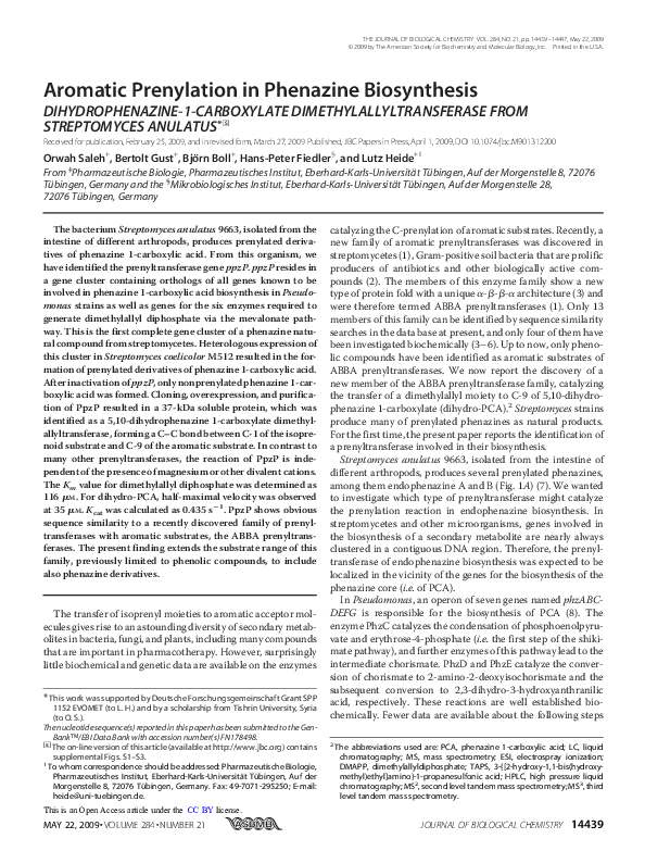 (PDF) Aromatic Prenylation in Phenazine Biosynthesis