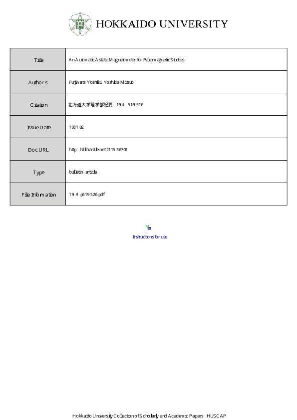 (PDF) An Automatic Astatic Magnetometer for Paleomagnetic Studies