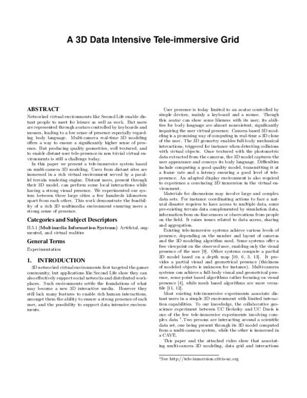 (PDF) A 3d data intensive tele-immersive grid