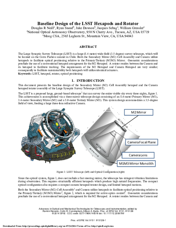 (PDF) Baseline design of the LSST hexapods and rotator