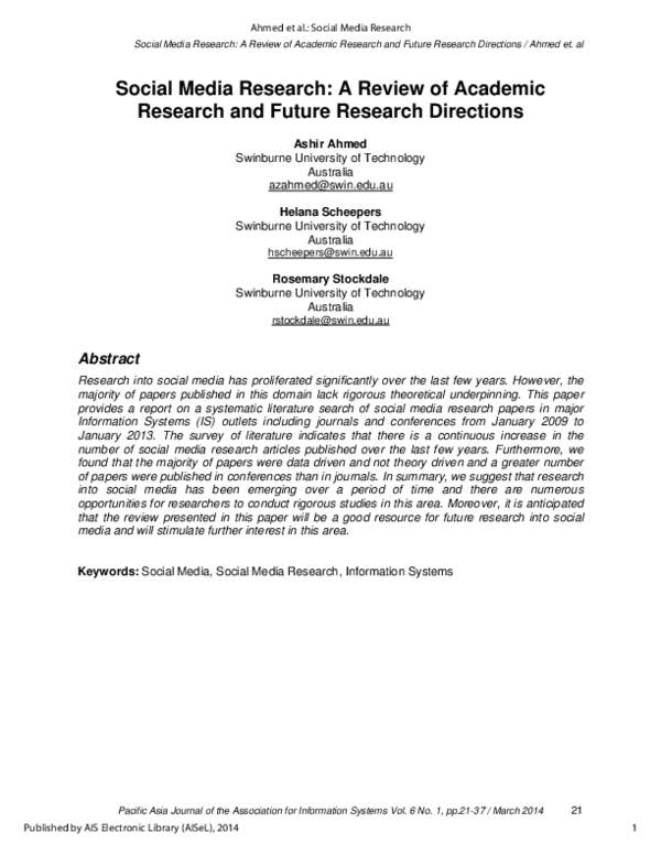 (PDF) Social Media Research: A Review of Academic Research and Future ...