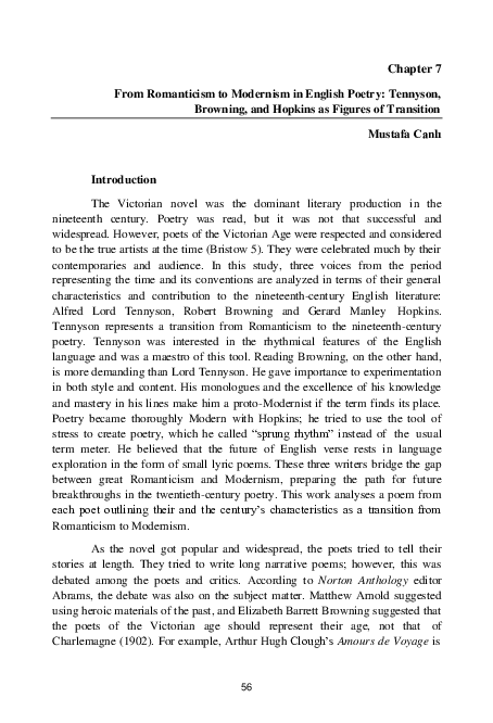 (PDF) From Romanticism to Modernism in English Poetry: Tennyson ...
