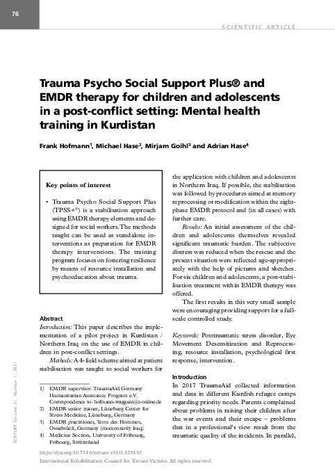 (PDF) Trauma Psycho Social Support Plus® and EMDR therapy for children ...