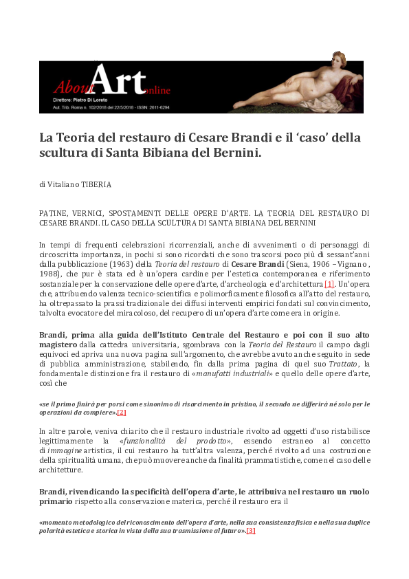 (PDF) La Teoria del restauro di Cesare Brandi e il caso del la scultura ...