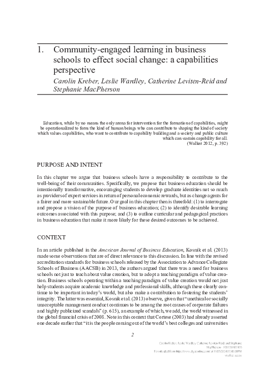 (PDF) Community-engaged learning in business schools to effect social ...