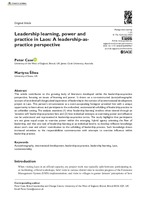 (PDF) Leadership learning, power and practice in Laos: A leadership-as ...