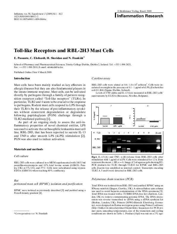 (PDF) Toll-like Receptors and RBL-2H3 Mast Cells