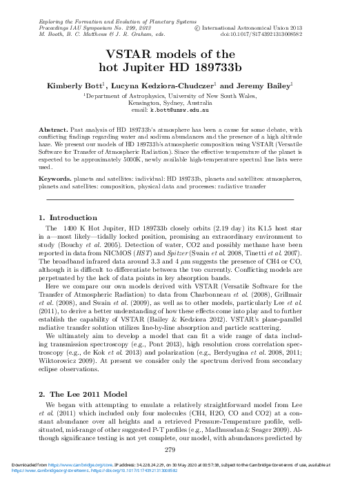 (PDF) VSTAR models of the hot Jupiter HD 189733b